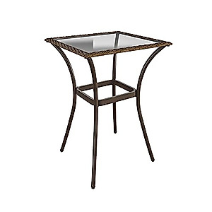 Cosco Outdoor 3 Piece High Top Bistro Lakewood Ranch Steel Woven Wicker Patio Balcony Furniture Set with Cushions, Brown