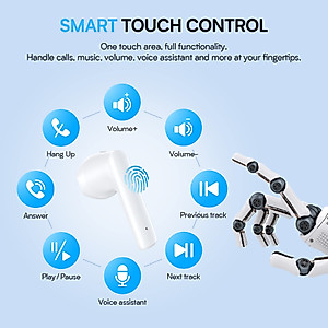 BEBEN Wireless Earbuds 35H Playtime Waterproof Bluetoth Ear Buds, Touch Control Stereo Sound Bluetooth Earbuds with Mic, Wireless Headphones with Type C Charging Case for iPhone Android (White)