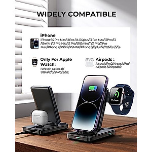 JOYROOM 4 in 1 Foldable Charging Station for iPhone Series 14/13/12/11/X/XS/XR/8/7/6/5,for AirPods Pro/3/2,Removable Charger for Apple Watch Ultra/8/7/6/SE/5/4/3/2 with 20W Adapter