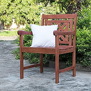 VIFAH V1835 Malibu Outdoor Patio Plaid Eucalyptus Dining Armchair