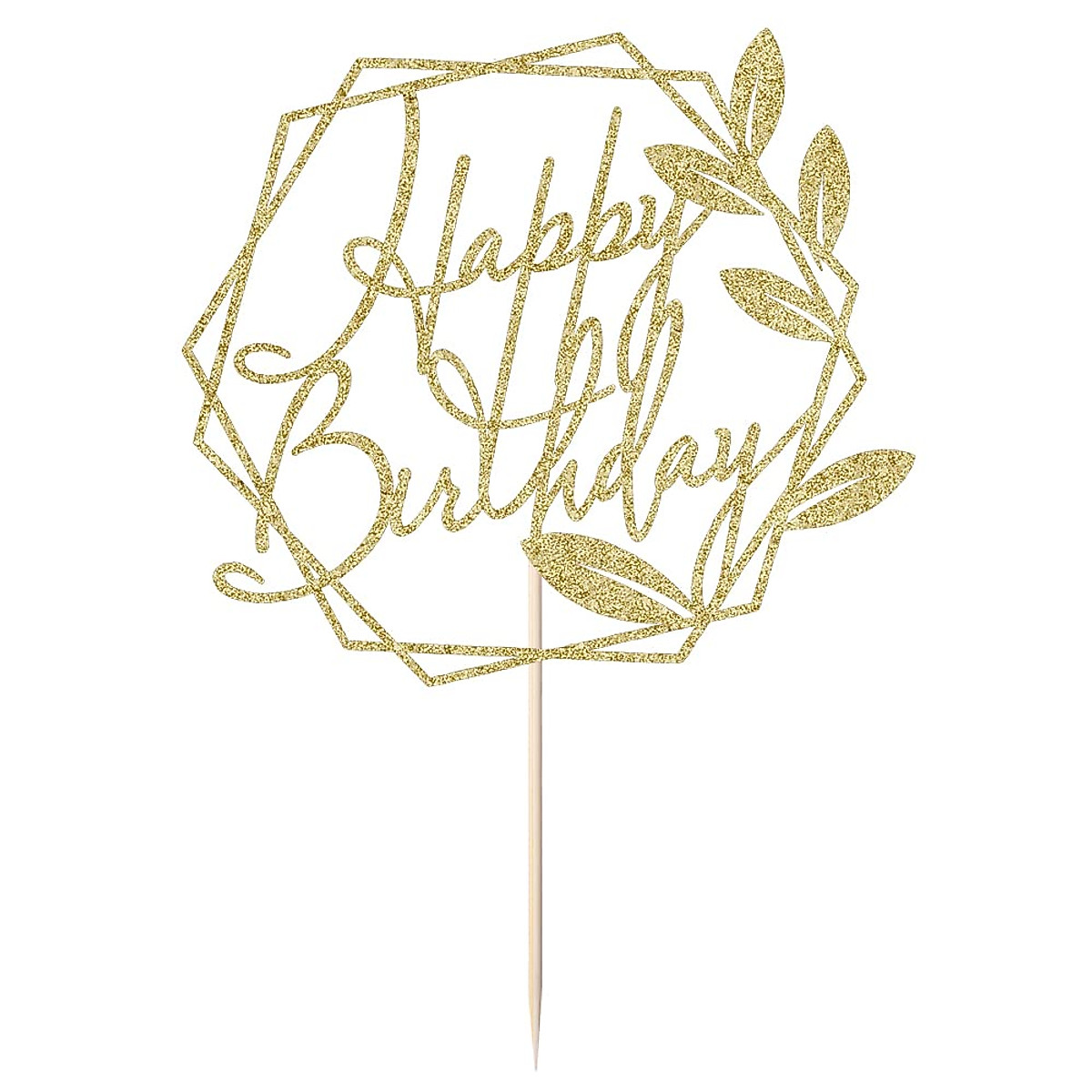 Sodasos Gold Glitter Happy Birthday Cake Topper，with leaves Glitter Birthday Party Decoration Supplie Cake Sign Party，For Man Woman Birthday Party Decoration (golden)