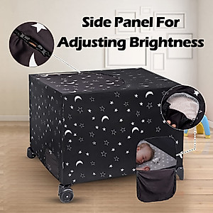 HOSEASCA Crib Blackout Cover, Baby Blackout Tent, Baby Canopy for Crib with 2 Mini Fan Pouch for Age 4 Months and Up, Breathable Pack N Play Blackout Cover for Travel Home Hotel