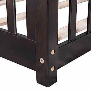 HomSof Twin Floor Platform Bed with Fence Without Door, Espresso