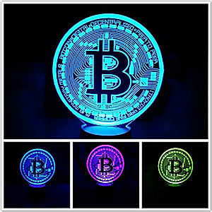 MOLLY HIESON 3D Bitcoin Sign Night Light Table Desk Optical Illusion Lamps 7 Color Changing Lights LED Table Lamp Xmas Home Love Birthday Children Kids Decor Toy Gift