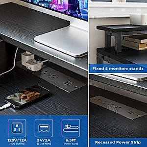 Jojoka 68" L Shaped Gaming Desk, Computer Desk with Power Outlets & LED Lights, Home Office Desk with File Drawer, Corner Desk with Monitor Shelf and Hook, Two Person Desk (Black)