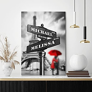 Lovers path-crossing sign - Personalized artwork with Couple's Names. Gift for wedding Anniversary, housewarming, Valentine's Day. Paris wall art.
