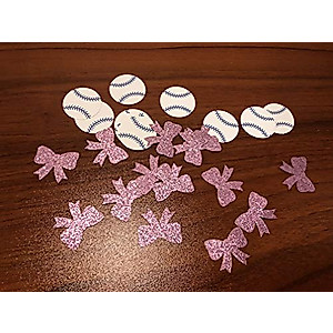 100Pcs Baseballs or Bows Confetti Baseball Gender Reveal Confetti Baseball Theme Birthday Table Decorations Baby Boy Girl Baseball Birthday Supplies