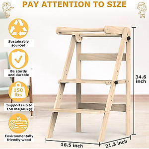 Kitchen Step Stool for Toddlers, Wooden Toddler Steps for Kids Kitchen Helper, Kids Montessori Learning Stool,Baby Standing Tower for Counter,Children Standing Helper