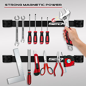 Magnetic Tool Holder Storage Organizer: 7-Piece Garage Wall Mount Rack Organization Strip Power Magnet Organizers Mounted Workbench Board Slatwall Van Hanger