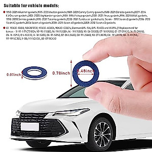 Ziciner 12 Pcs Oil Drain Plug Gaskets, Aluminum Engine Oil Drain Plug Washer Gaskets, Auto Oil Crush Washer Seals Replacement Accessories, Universal Fit for Most OEM 90430-12031 (Blue, 12 Pcs)