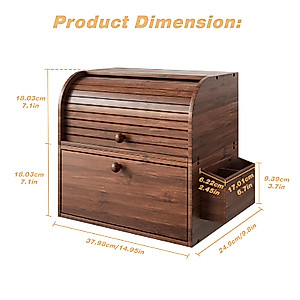 TQVAI Bamboo Bread Box for Kitchen Countertop Dobule Layer Roll Top Bread Bin with Silverware Basket - Can Use as 2 Individual Bread Boxes - Assembly Required, Black