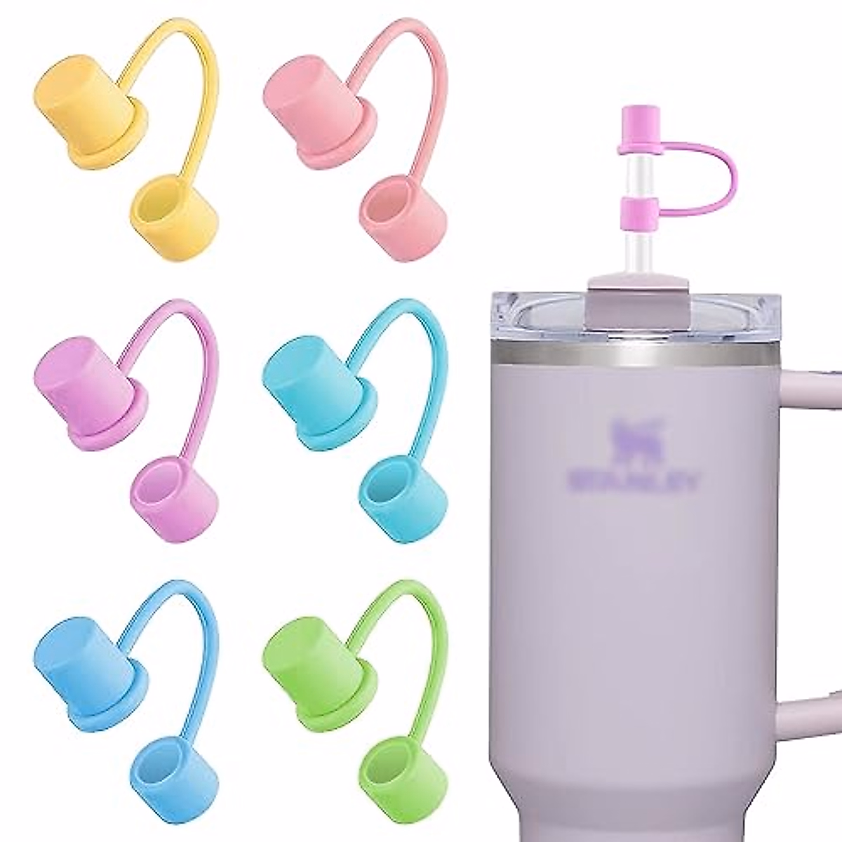 6 Pcs Straw Covers for Stanley 40oz, Reusable Silicone Straw Topper for Stanley &Simple Modern 40 oz, Bugs/Spill/Dust Proof Simple Straw Covers Cap for 8-10mm Straws, for Stanley Cups Accessories