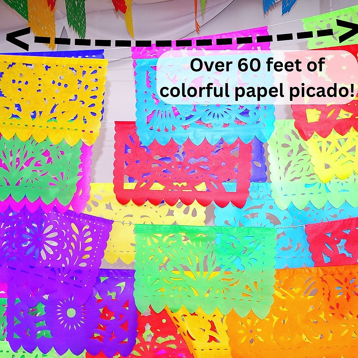 5 Pk Mexican Fiesta Party Decorations, Papel Picado Banner 60 ft Cinco de Mayo party papel picado tissue paper, Mexican theme supplies for Day of the dead Decorations, Birthdays, Mexican Banner Flags