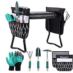 MOWARM Garden Kneeler Seat with Tool Bag and Free Garden Accessories Outdoor Tools, Comfy Eva Foam Padded Garden Stool Kneeling Chair (Black)