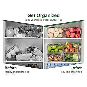 Kootek 4 Pack Clear Pantry Organization and Storage Bins, Freezer Organizer Bins Stackable Food Storage Organizer Bins with Handles Removable Dividers for Kitchen, Refrigerator, Cabinet