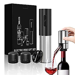 Electric Wine Opener, Wine Gift Set with Rechargeable Automatic Corkscrew Wine Bottle Opener, Electric Wine Aerator, Foil Cutter, Stopper