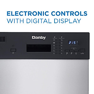 Danby 18 Inch Built in Dishwasher, 8 Place Settings, 6 Wash Cycles and 4 Temperature + Sanitize Option, Energy Star Rated with Low Water Consumption and Quiet Operation - Black (DDW1804EB)