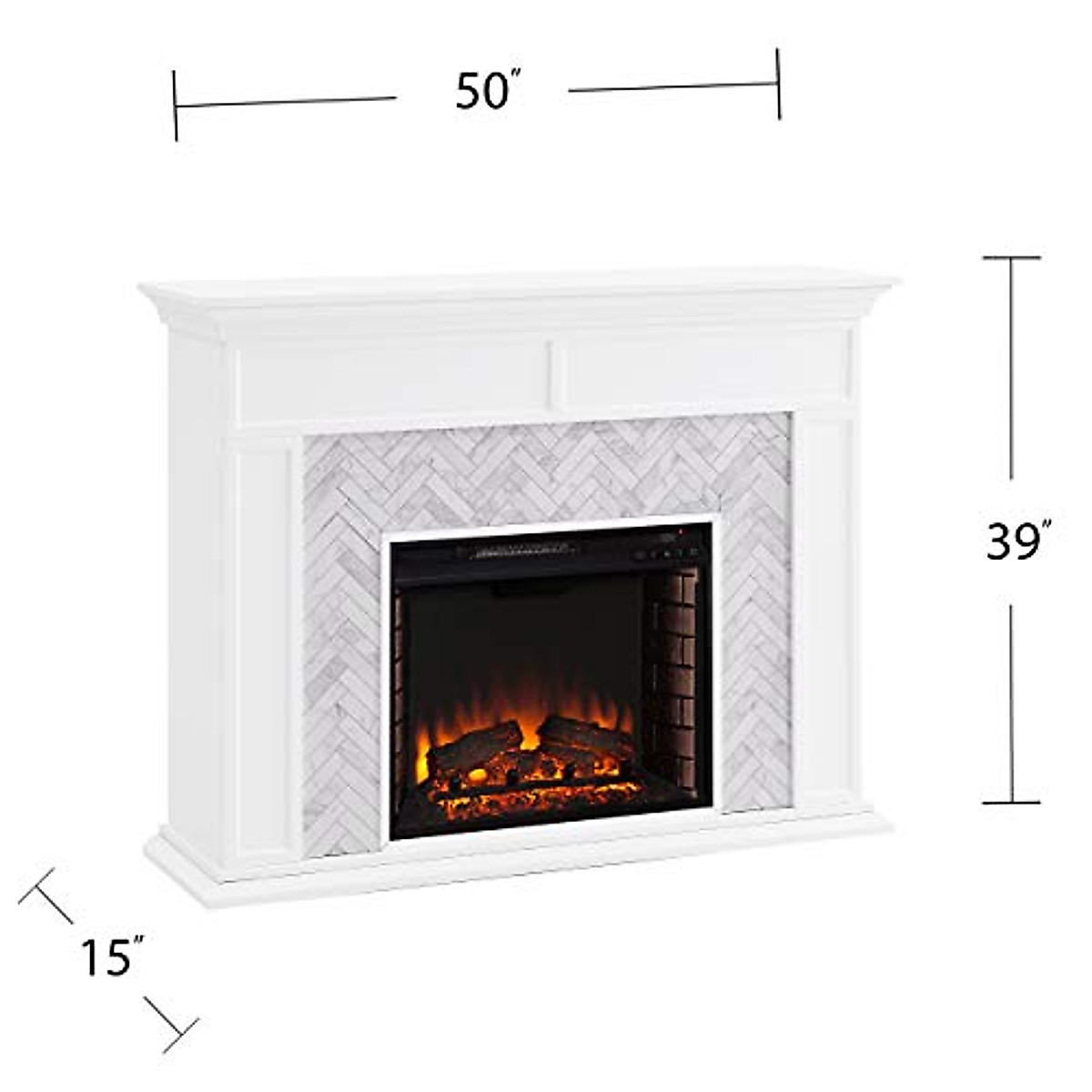 SEI Furniture Torlington Tiled Electric Fireplace, White, Gray Marble, 15" D x 50" W x 39" H