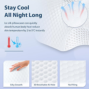 HOMCA Cervical Pillow - Ergonomic Memory Foam Pillow for Neck and Shoulder Pain Relief with Cooling Ice Silk Pillowcase, Orthopedic Neck Bed Pillow for Side, Back and Stomach Sleepers