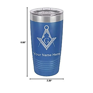 LaserGram 20oz Vacuum Insulated Tumbler Mug, Freemason Symbol, Personalized Engraving Included (Dark Blue)