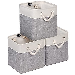 KEEGH Fabric Cube Storage Bins 10.5x10.5 Foldable Storage Bins Small Cube Organizer Baskets for Closet Shelf Office Organizing,Sturdy Storage Box with Handles Grey