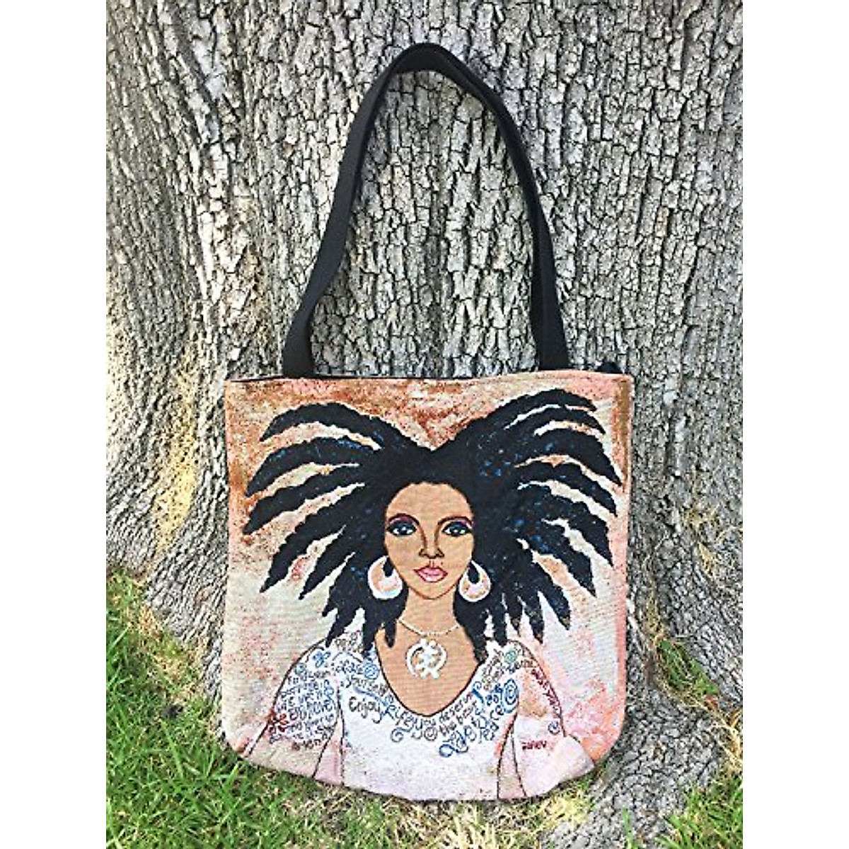 Shades of Color Woven Tote Bag, Nubian Queen, 17 x 17 inches (WTB009)