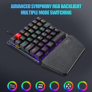 fosa1 One Handed Gaming Keyboard with Hand Rest,One Handed RGB Mechanical Gaming Keyboard, Left Handed Mechanical Keypad Support Mobile Game Connection,36 Keys,USB