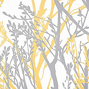 DriftAway Tree Branch Abstract Ink Printing Lined Thermal Insulated Window Curtain Valance Rod Pocket 52 Inch by 18 Inch Plus 2 Inch Header Yellow