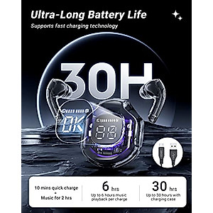 ACEFAST Wireless Earphones Bluetooth 5.3 Headphones LED Power Display Mini Crystal in-Ear Earbuds with Wireless Charging Case Touch Control Built-in Mic Headphone for Sports Waterproof Earphone