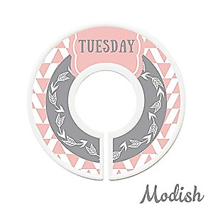 Modish Labels, Weekly Clothes Organizer, Days of the Week Closet Organizer System, Daily Closet Organizer, Closet Dividers, School Clothes Dividers (Pink Arrows)
