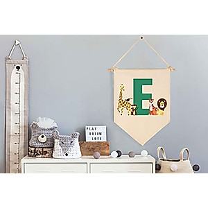 Personalised Woodland Animal Flag Decor Gifts for Baby Boy Girl Newborn Kids-Jungle Safari Pennant Banner Wall Sign Gifts for Nursery Baby Room Bedroom Playroom Front Door-Monogrammed Initial Letter E