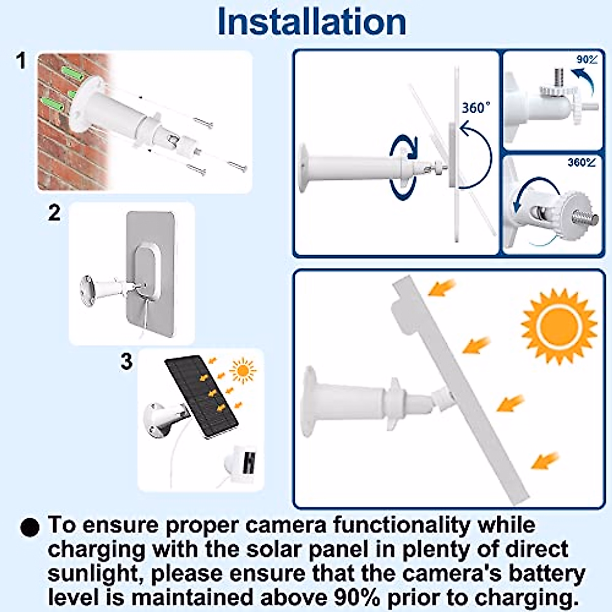 RSZBUMY Solar Panel Compatible with Ring Stick Up Cam Battery 2nd/3rd Generation, Arlo Essential Spotlight Camera Solar Panel Charger with Micro USB & USB-C & DC (3 Pack, 4.5 W)