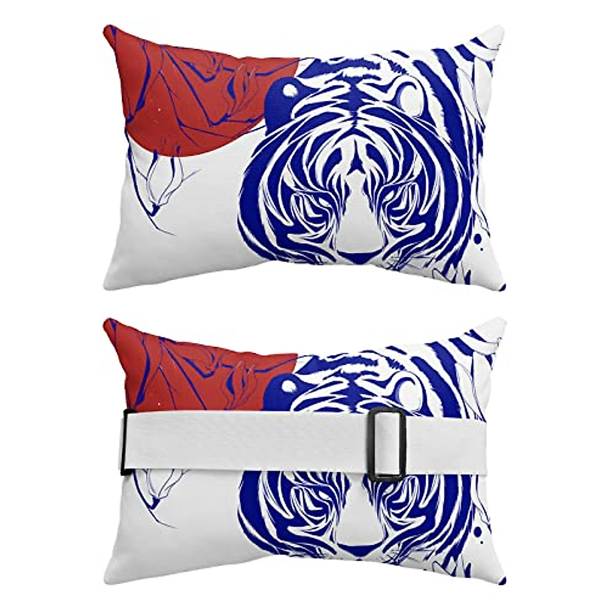 Recliner Head Pillow Ledge Loungers Chair Pillows with Insert Line Blue Magnolia Flowers Tiger Red Sun Lumbar Pillow with Adjustable Strap Outdoor Waterproof Patio Pillows for Beach Pool, 2 PCS