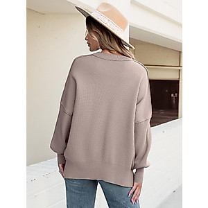 ANRABESS Women Crewneck Batwing Long Sleeve 2024 Fall Oversized Side Slit Ribbed Knit Pullover Sweaters Top Cozy Outfits Pink Apricot Large