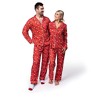 JOYIN Christmas Pajamas for Couples, Xmas Matching Family Pajamas Red Suit Set for Men, Snowman&Snowflake Holiday Pajamas Sleepwear Loungewear-XL