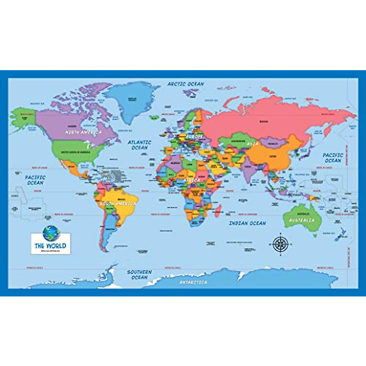 2 Pack - World Map for Kids + Blue Ocean World Map (Laminated, 18" x 29")