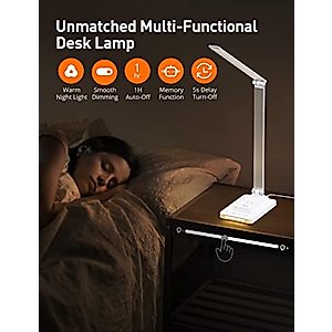 sympa LED Desk Lamp with Wireless Charger, Night Light, Dimmable Table Lamp with USB Charging Port, 5 Brightness & 5 Lighting Modes, 60 min Timer, Memory Function for Home Nail Office Reading