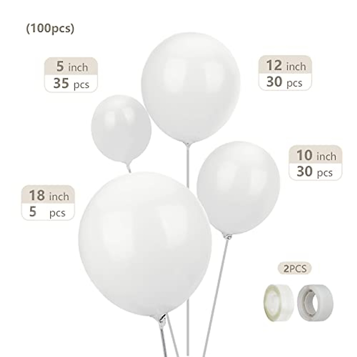 100pcs Latex Balloon Arch Kit, White Balloons Different Sizes 5/10/12/18 Inch Balloon Garland for Birthday Party Supplies, Bridal Wedding Anniversary Baby Shower Decor, Family Picnic Beach Holiday Sea