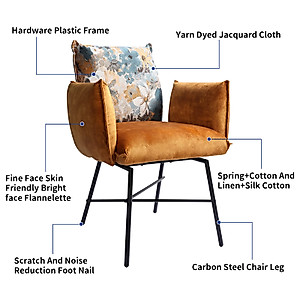 Modern Fabric Living Room Chair-Waiting Room Chairs Accent Chair with Metal Legs, Leisure Chair with Thick Seat Cushion, Ergonomic Accent Chair for Living Room, Bedroom - Floral Print (Yellow)