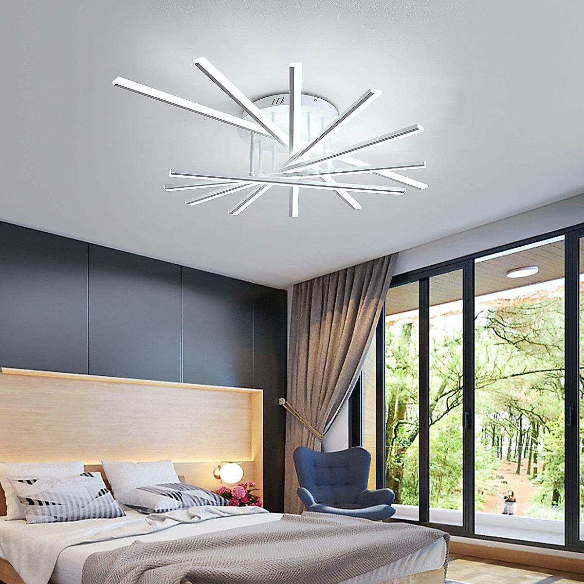 Gdrasuya10 Modern Ceiling Light, LED Flush Mount Chandelier with 7 Light Neutral White Geometric Linear Ceiling Light for Kitchen Foyer Dining Room Living Room Bedroom