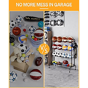 EXTCCT Basketball Rack, Outdoor Rolling Basketball Shooting Training Stand,Sports Equipment Storage with Wheels, Garage Four-layer ball Holder With Two Basket For Basketballs Footballs Volleyball