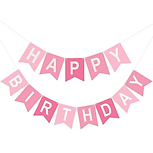 Pink Happy Birthday Banner Birthday Party Banner NO DIY Happy Birthday Sign Pre-Strung Birthday Hanging Decoration for Women Men Girl Boy Birthday Party Supplies (Pink)