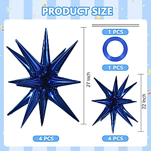 TONIFUL 8 Pcs Navy Blue Star Foil Balloons Large Star Balloons Blue Explosion Star Mylar Balloons for Party Backdrop Christmas New Year Birthday Wedding Baby Shower Anniversary Photo Booth Supplies