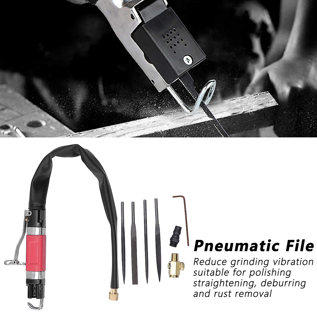 Pneumatic File, Air Reciprocating File Body Saw with Snap Button Switch Pneumatic File Grinding Machine Hardware Tools 6.2bar 90psi for Home