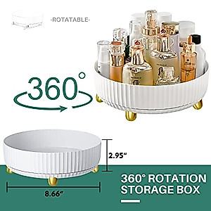 360° rotating storage tray, rotary table diameter 8.66 inches, cosmetics and perfume organizer, desktop storage tray for cosmetics and skincare products Large capacity, small white (8.66"×8.66"×2.95")