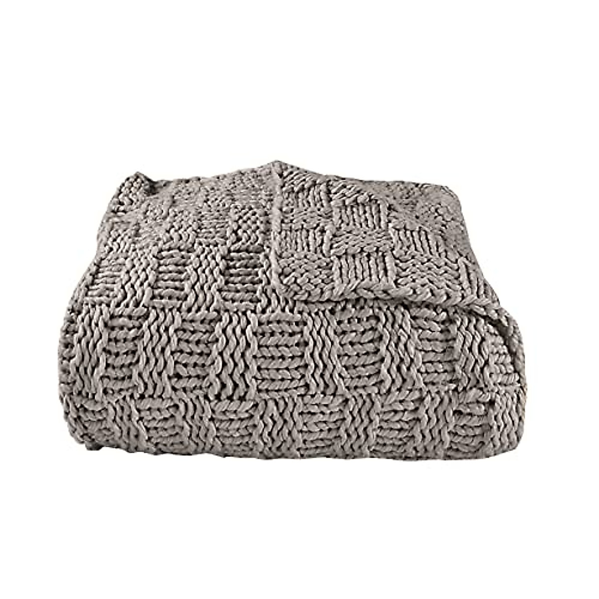 HiEnd Accents Chess Knit Throw, 50x60 inch, Taupe Solid Color, Modern Farmhouse Rustic Style Soft Cozy Warm Luxury Blanket