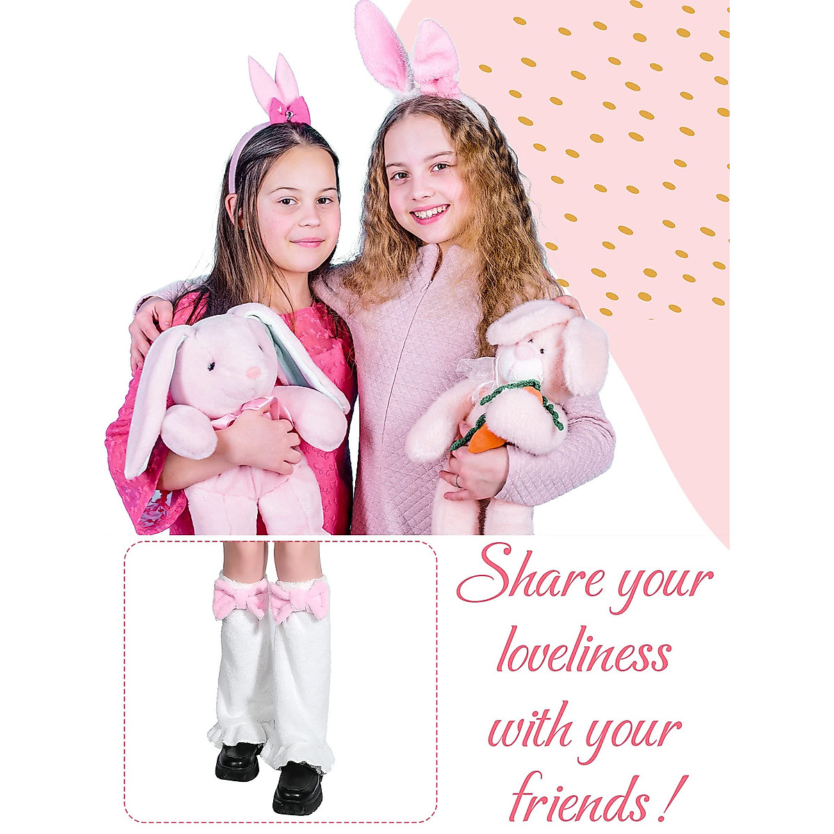 SATINIOR womens Kawaii Leg Warmer Fuzzy Fluffy Bow Cartoon Cosplay Over the Knee Socks, White and Pink, Medium