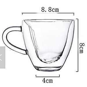 ECO NAVA Set of 2 Pack Creative Heart Shape Design Double-Layer Transparent Double Wall Drinking Glass Cup Mug (7 oz, 180 ml) for Coffee, Tea