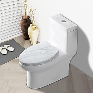 Elongated Toilet Seat Marble wall white pattern gray ink graphic abstract light elegant Resin Toilet Seat Quietly Slow Close with Quick-Release Hinges Toilet Seat with Cover Easy to Clean Install