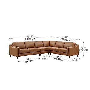 Hydeline Bella Top Grain Leather Sectional (L-Shape, Cognac), Feather Down, Memory Foam and Springs Seating